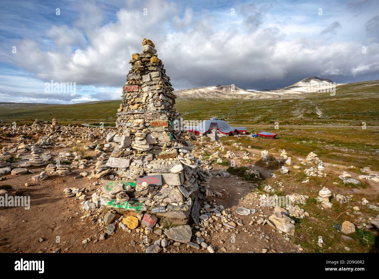 Pile of stones at The Arctic Circle center or Polarsirkelen in Norway ...