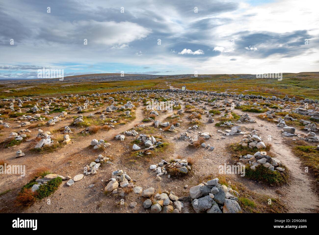 Pile of stones at The Arctic Circle center or Polarsirkelen in Norway ...