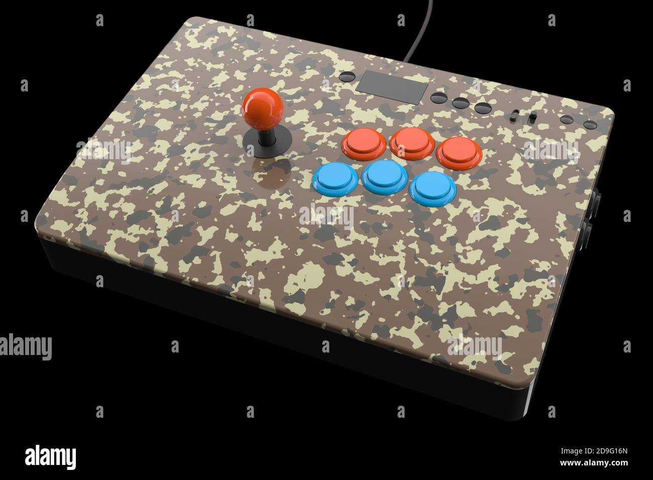 Vintage arcade game machine with colorful controllers isolated on black ...