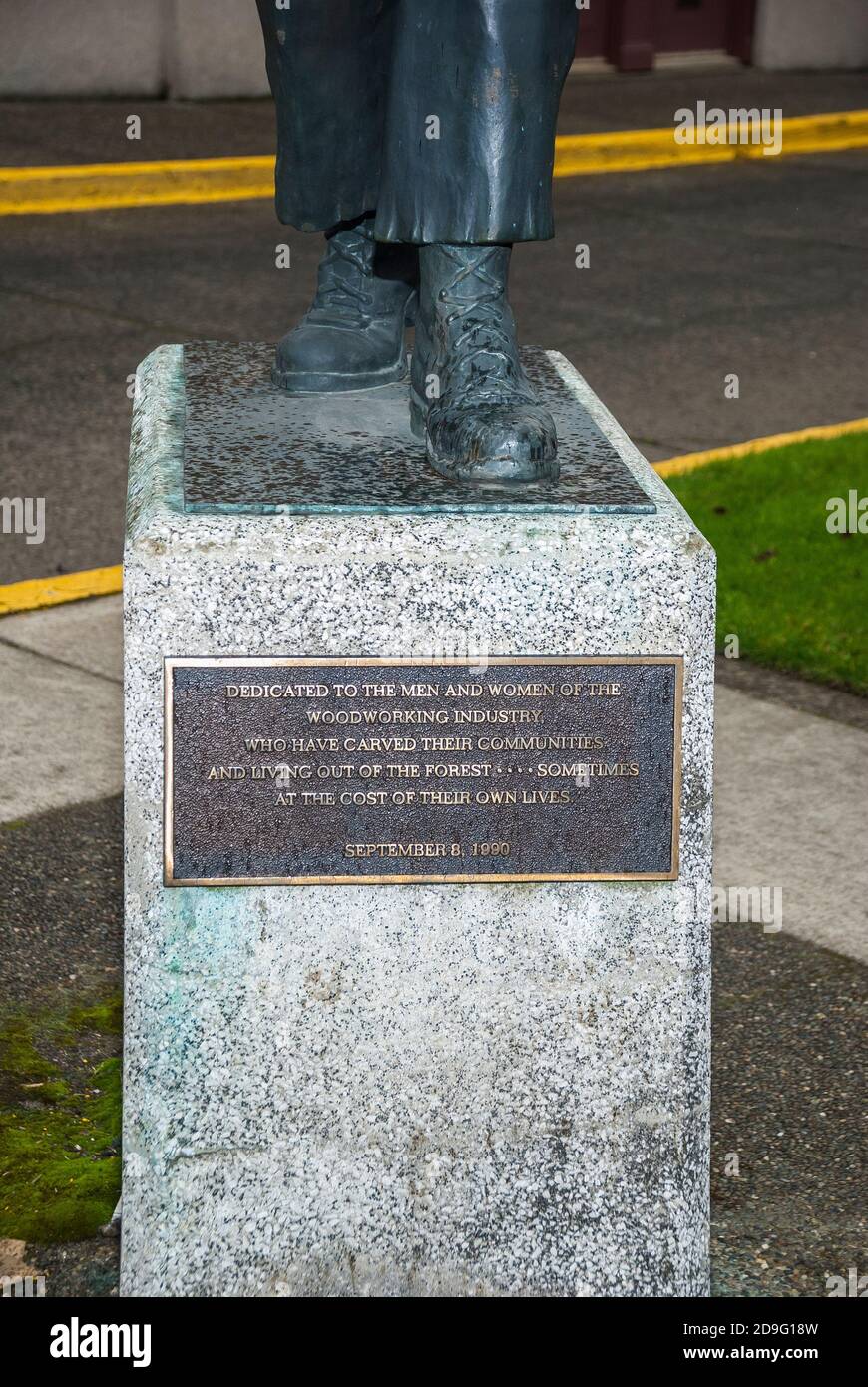 Plaque under lumberjack statue in Shelton, Washington, commemorating ...
