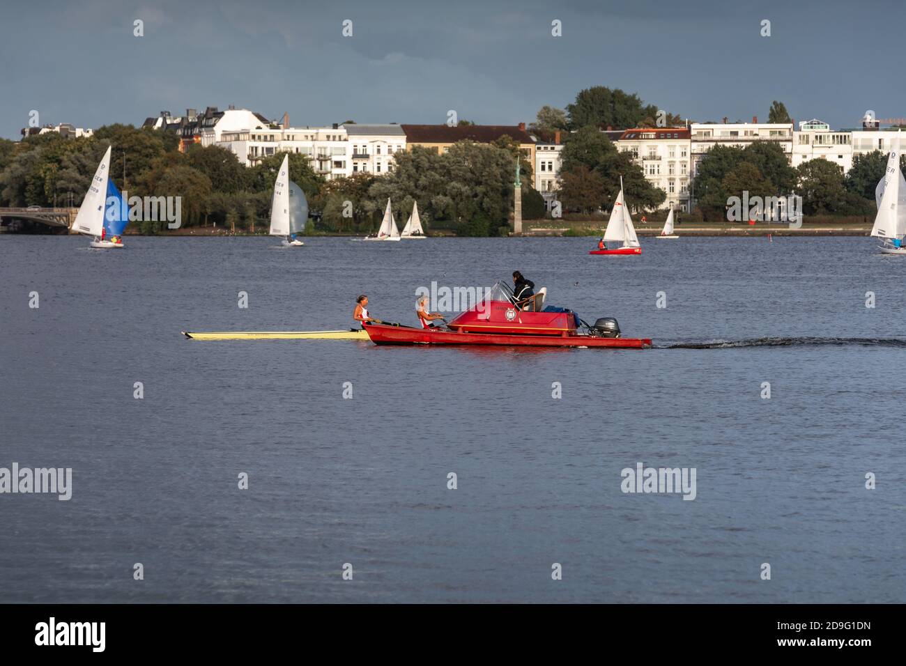 Kayak training on Aussen-Alster lake in Hamburg, Germany Stock Photo ...