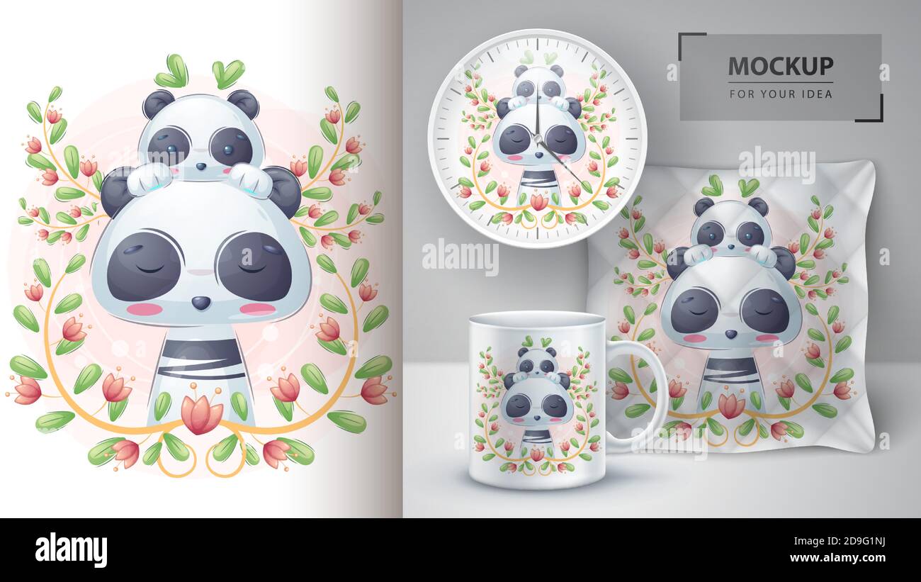 Pretty panda with baby - poster and merchandising Stock Vector Image ...