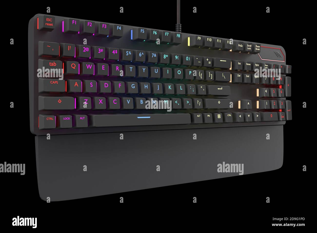 Black computer keyboard with rgb color isolated on black with clipping ...