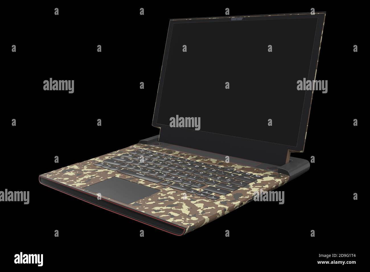 3d rendering of modern gaming laptop with rgb lights isolated on black ...