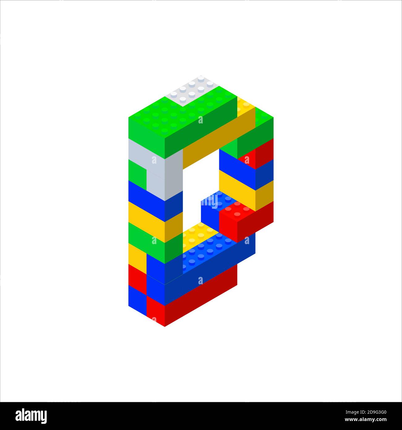 Isometric font made from color plastic blocks. The childrens designer ...