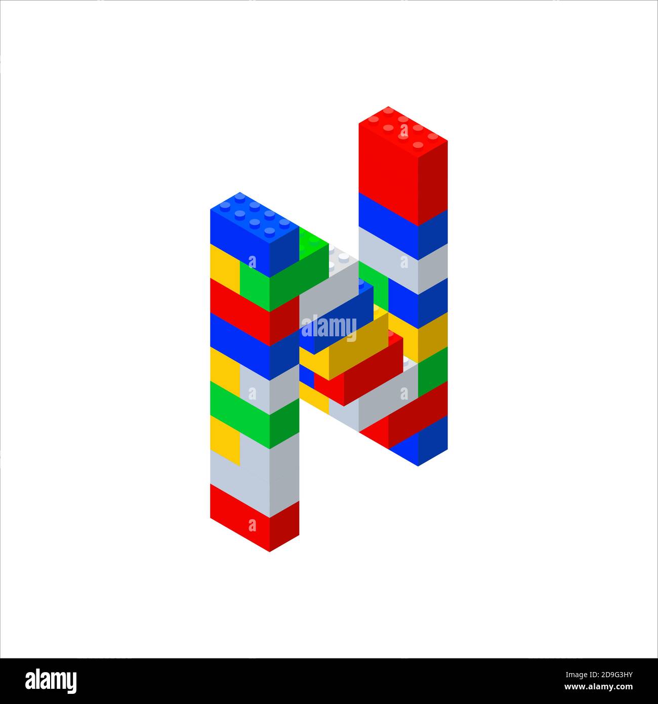 Isometric font made from color plastic blocks. The childrens designer ...