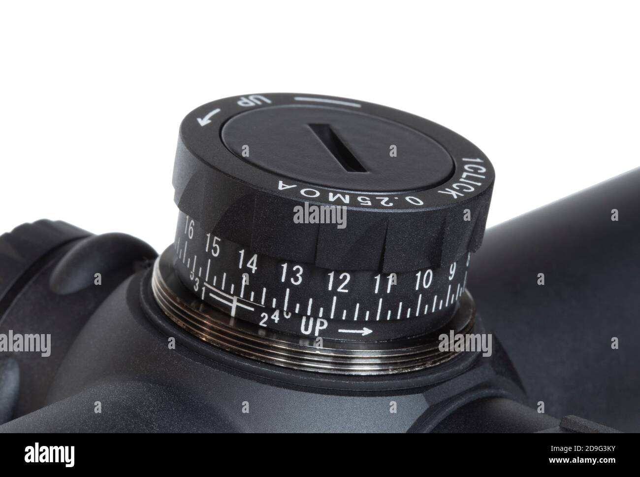 Elevation dial on a riflescope isolated on a white background Stock ...