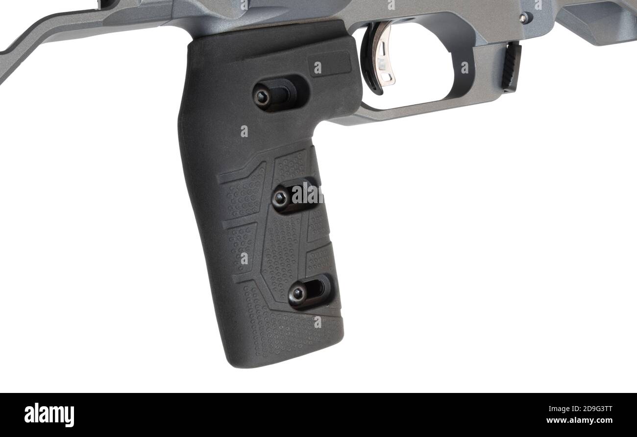 Adjustable trigger grip and trigger on a rifle isolated on white Stock ...