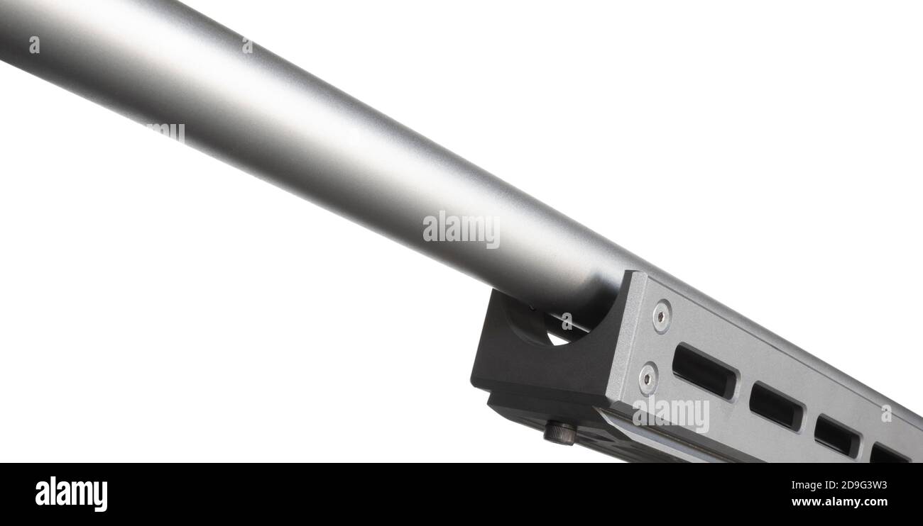 Long silver barrel that is free floated on a bolt action rifle Stock ...