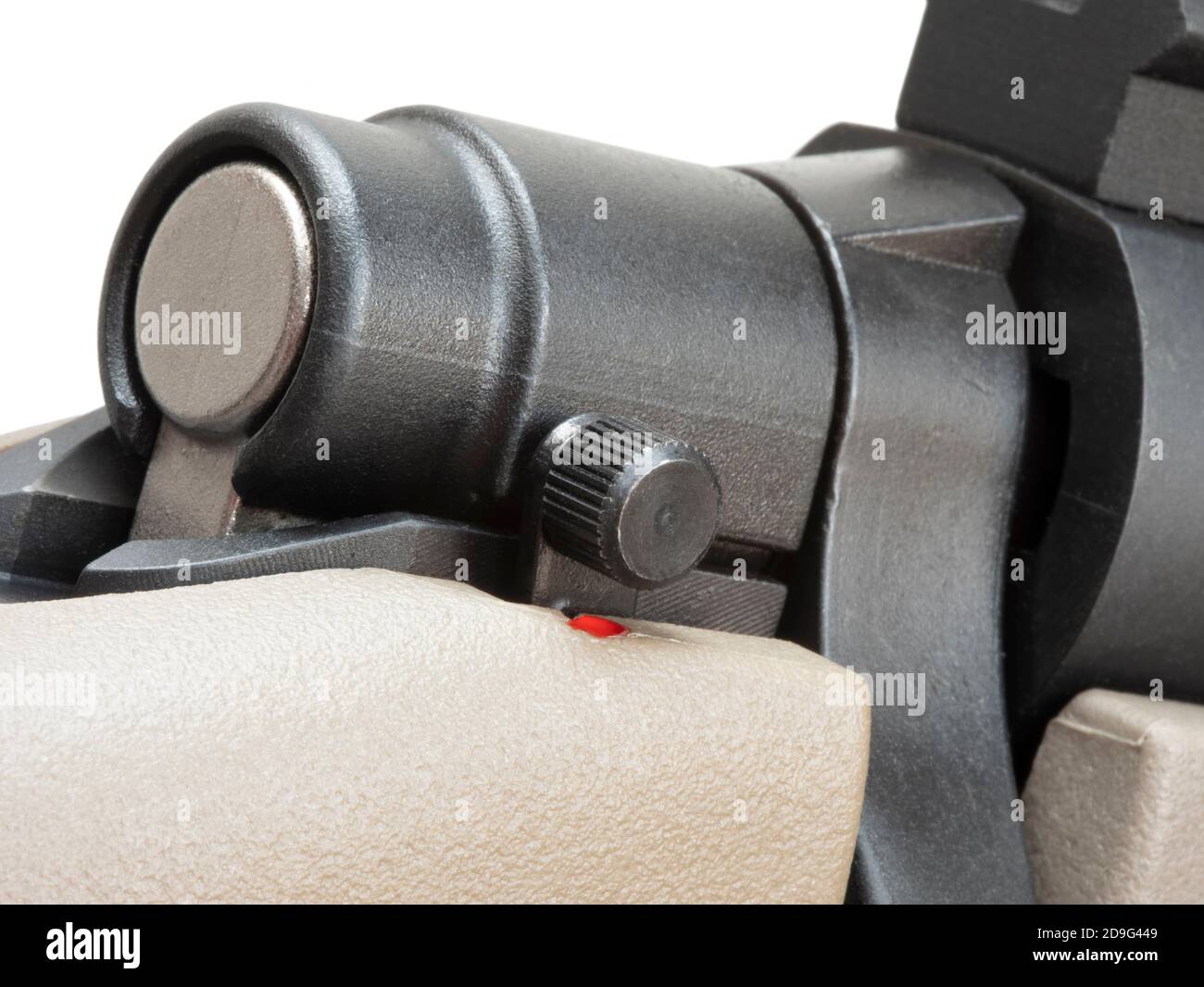 Safety and bolt on a rifle isolated on white Stock Photo - Alamy