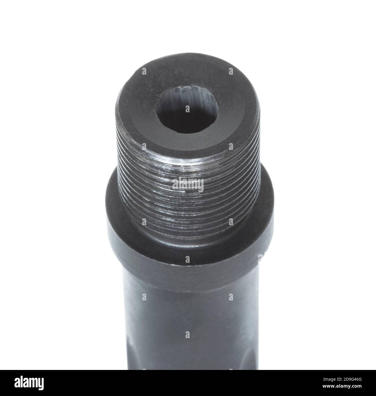 Muzzle end of a threaded rifle barrel isolated on white Stock Photo - Alamy