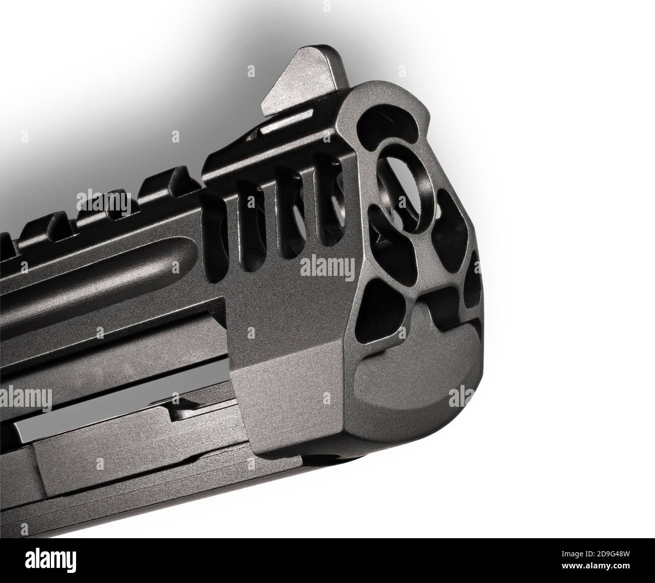 Ported semi auto handgun barrel on white with a drop shadow Stock Photo ...
