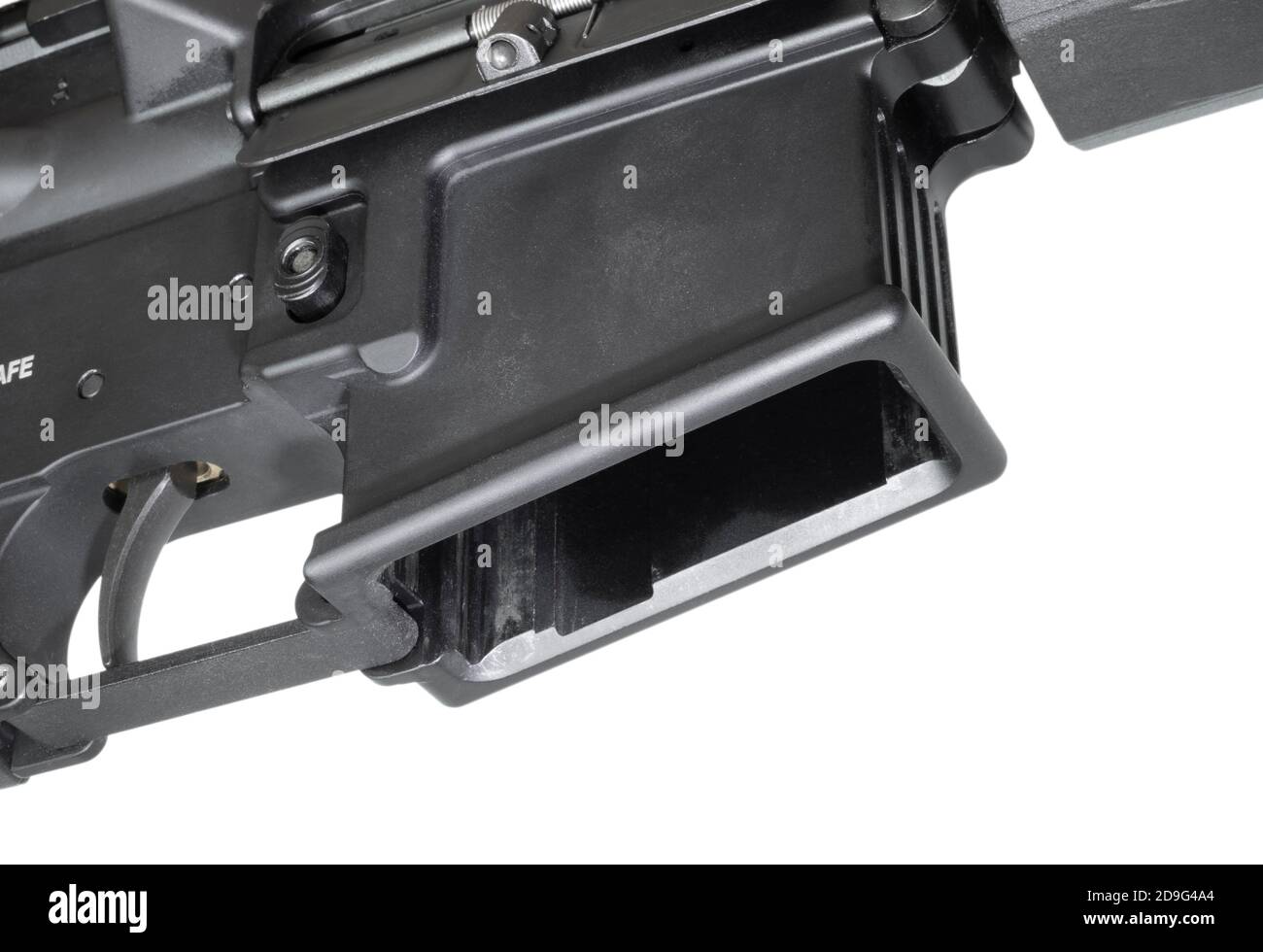 Assault rifle magazine slot that is empty isolated on white Stock Photo ...