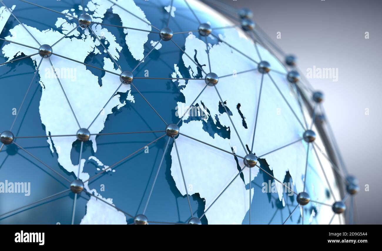 3d illustration of networking and internet concept and globe wold map ...