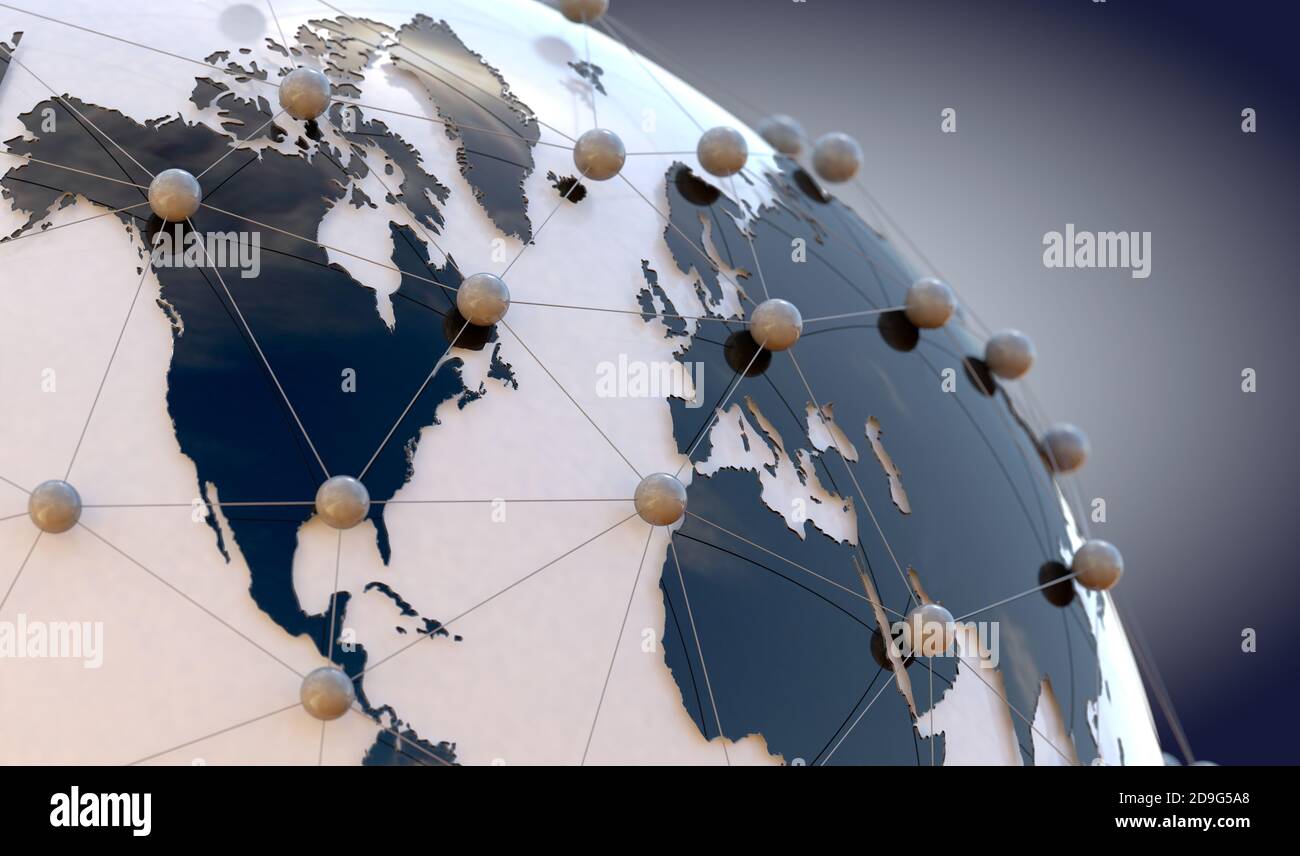 3d illustration of networking and internet concept and globe wold map ...