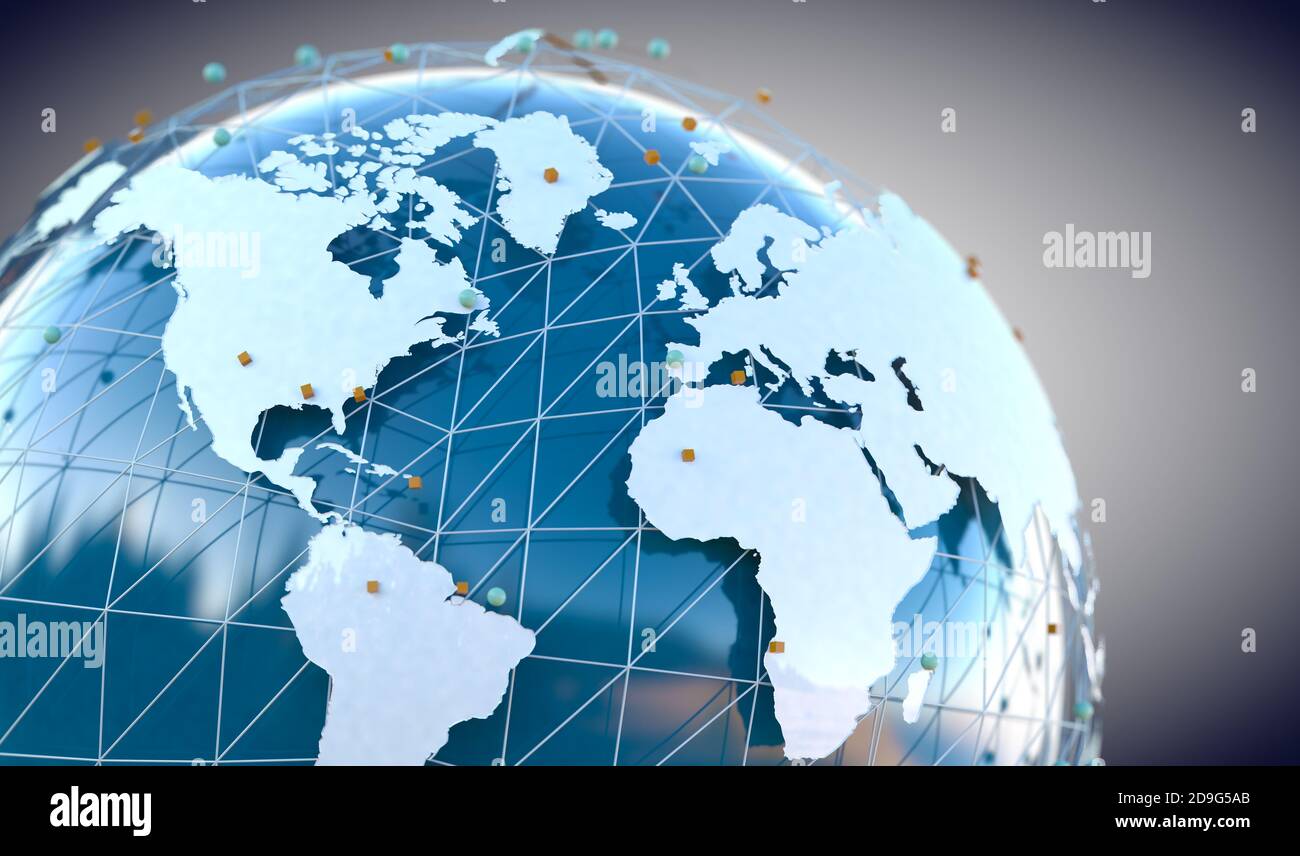 3d illustration of networking and internet concept and globe wold map ...