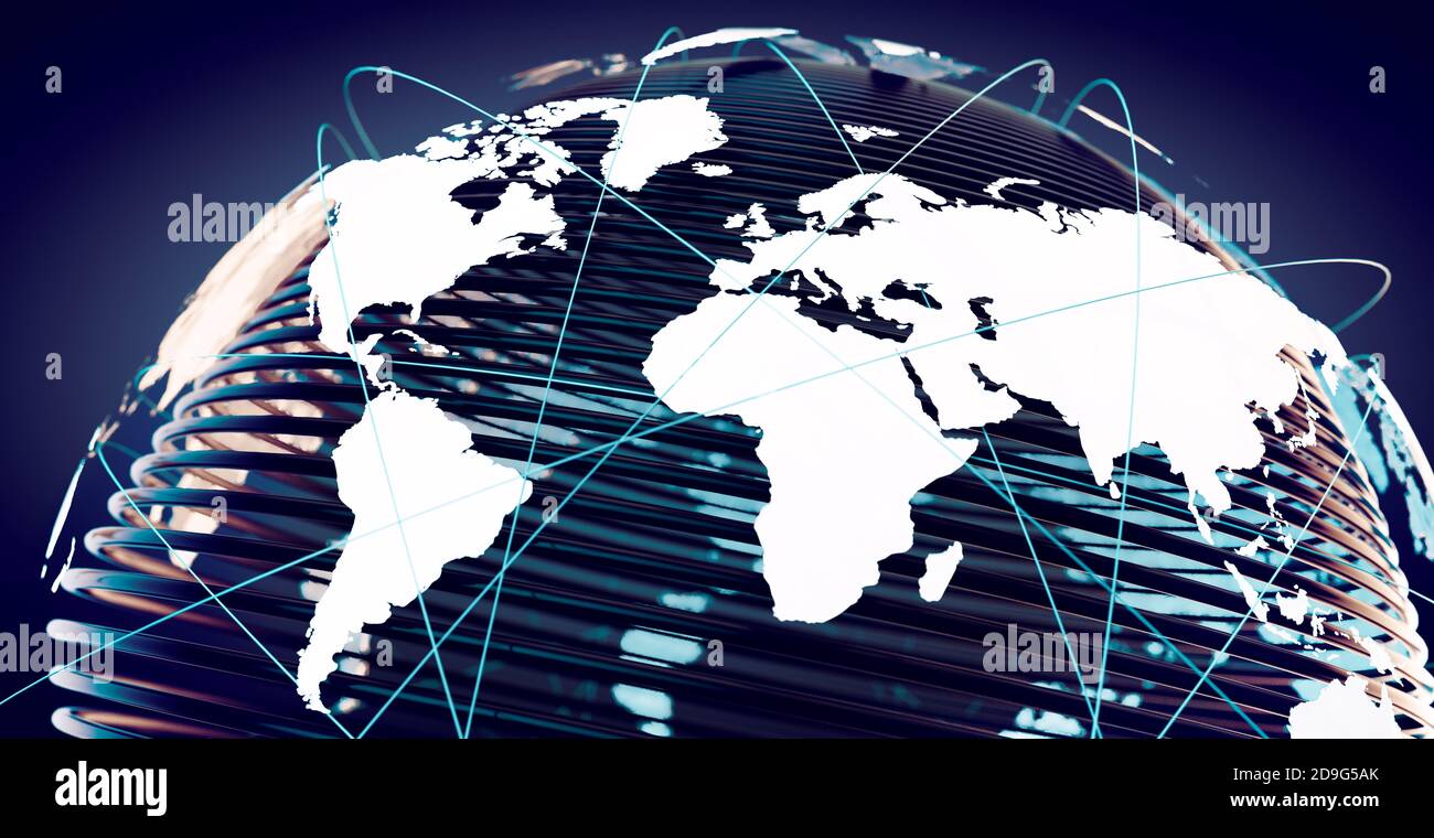 3d illustration of networking and internet concept and globe wold map ...