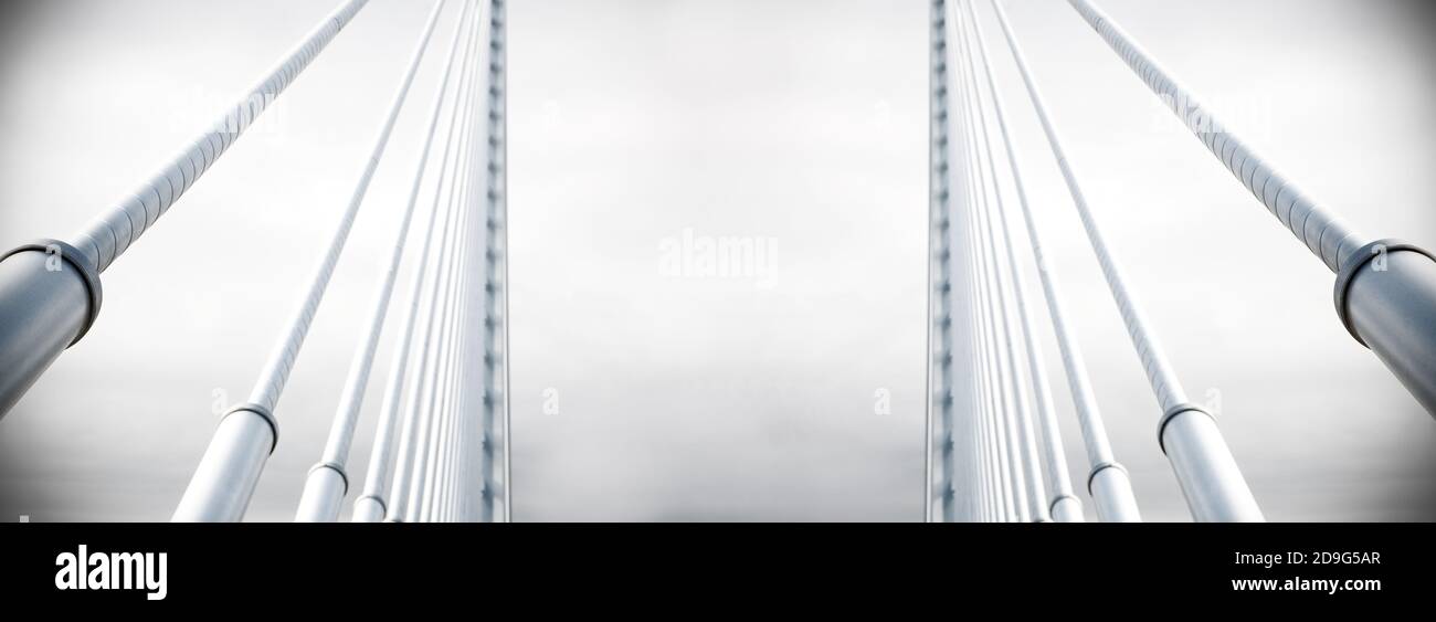 Detail of a metal suspension bridge over the sky. Urban architecture ...