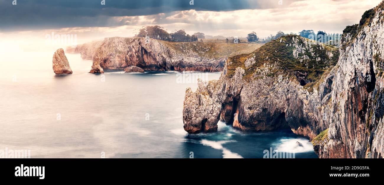 Scenic cliff landscape and sea in storm weather.cliffs of hell in Spain ...