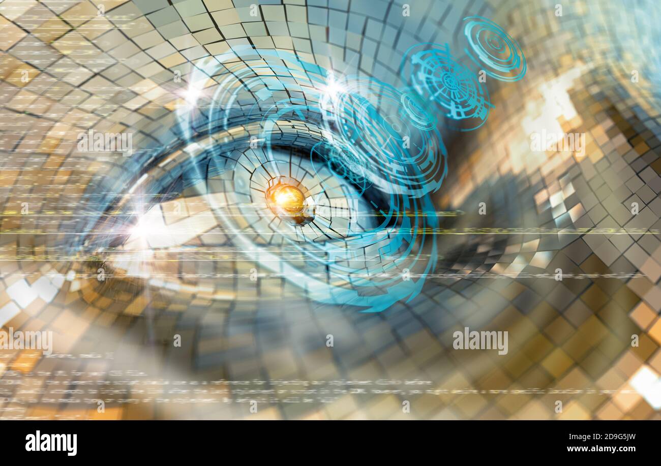 Closed plane of cyborg eye or robot and retina or iris scanner.Science ...