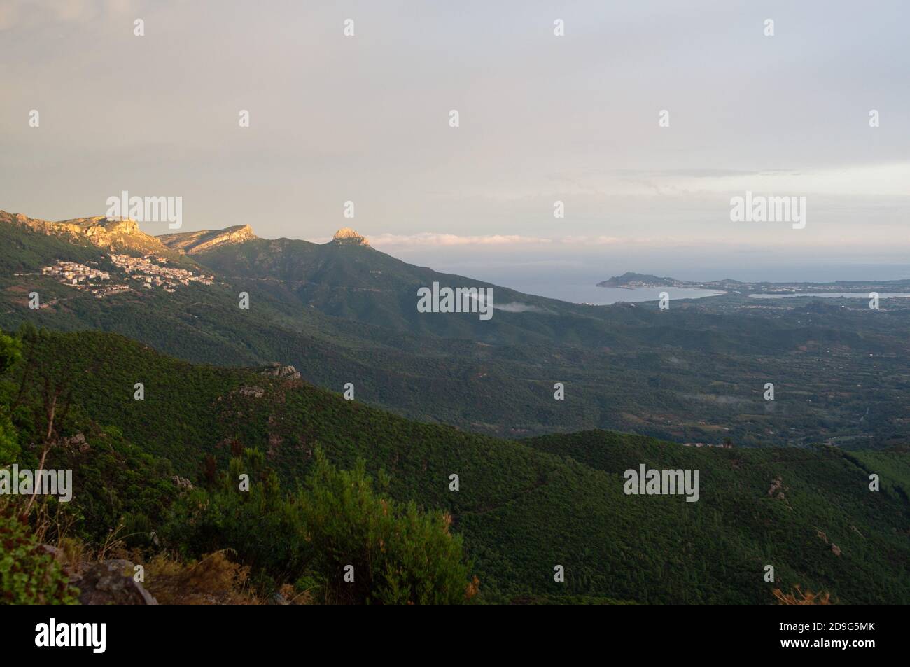 Aerial view of a typical Italian village at sunset, Sardinia, Italy ...