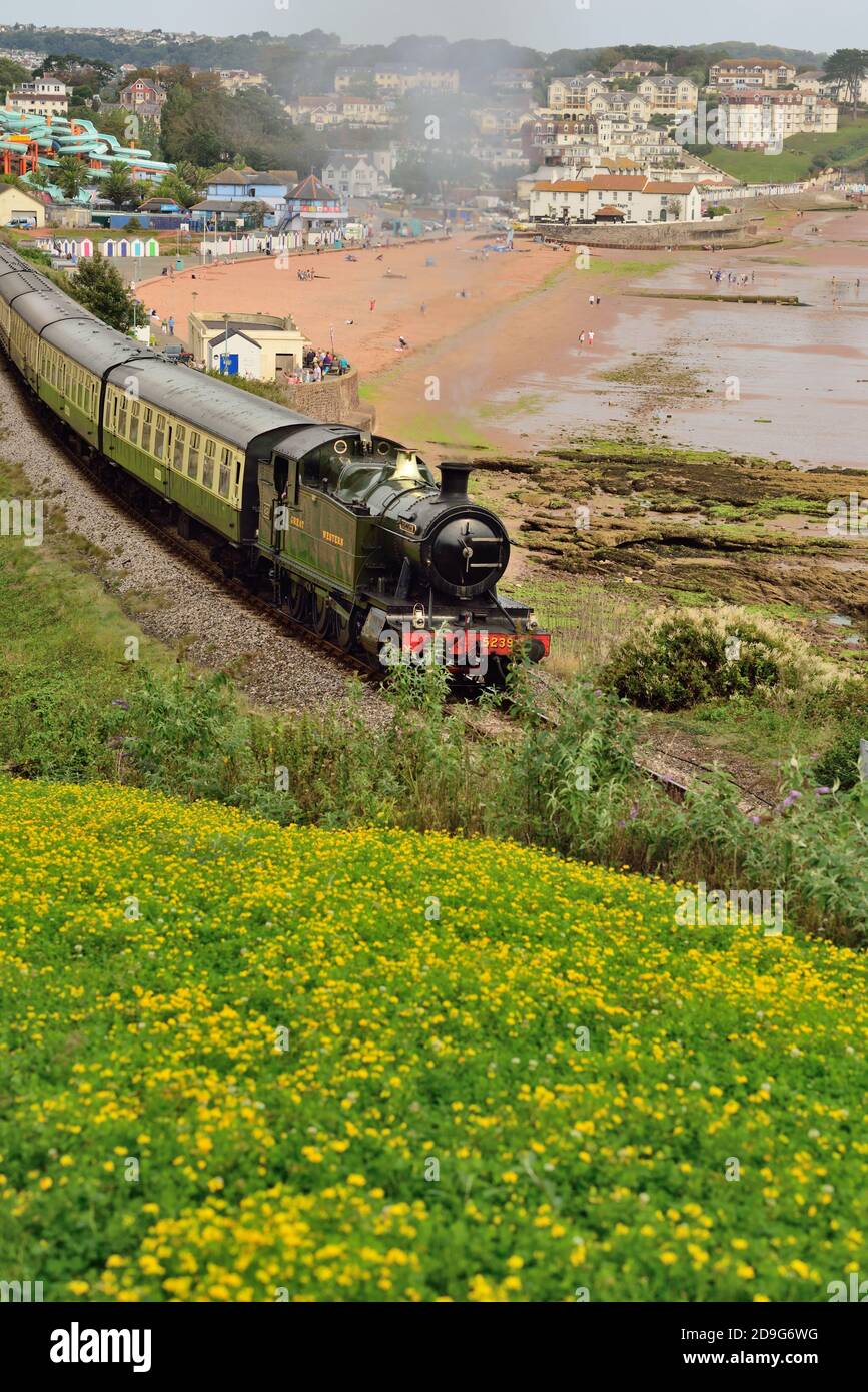 Steam train leaving Goodrington on the Dartmouth Steam Railway, hauled ...