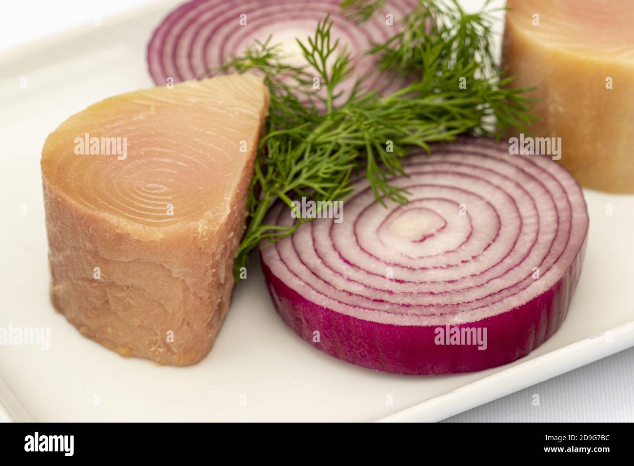 Closeup of a traditional Turkish appetizer Lakerda, with tuna, red ...