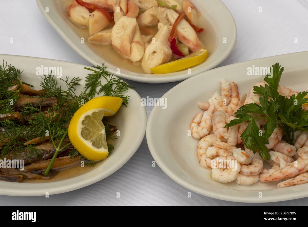 Top view closeup of various Turkish food appetizers isolated on a white ...