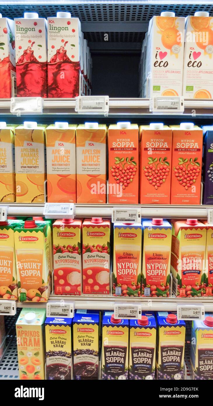 Large choice of fruit soup in a swedish grocery store Stock Photo - Alamy