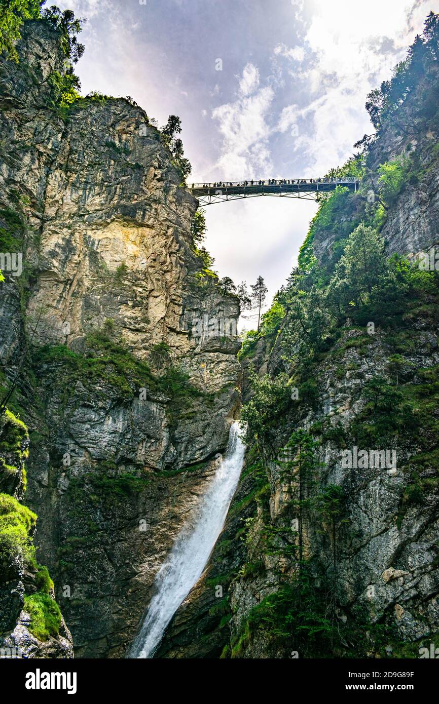 Germany - June 10, 2019, alpine panorama and the high bridge, Marienbrücke (Maria's Bridge) over ...
