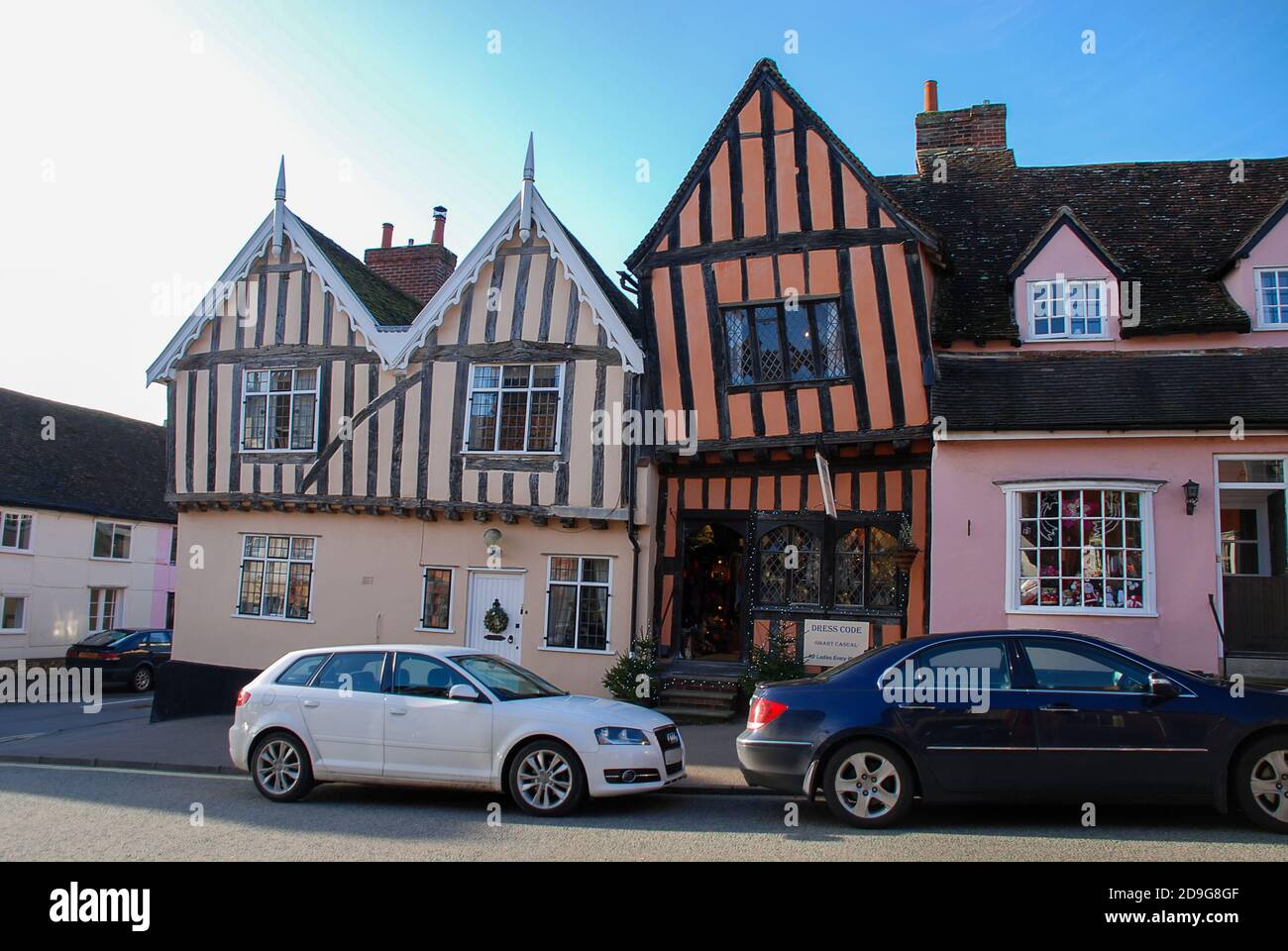Historic buildings in the Suffolk market town of Lavenham, UK Stock ...
