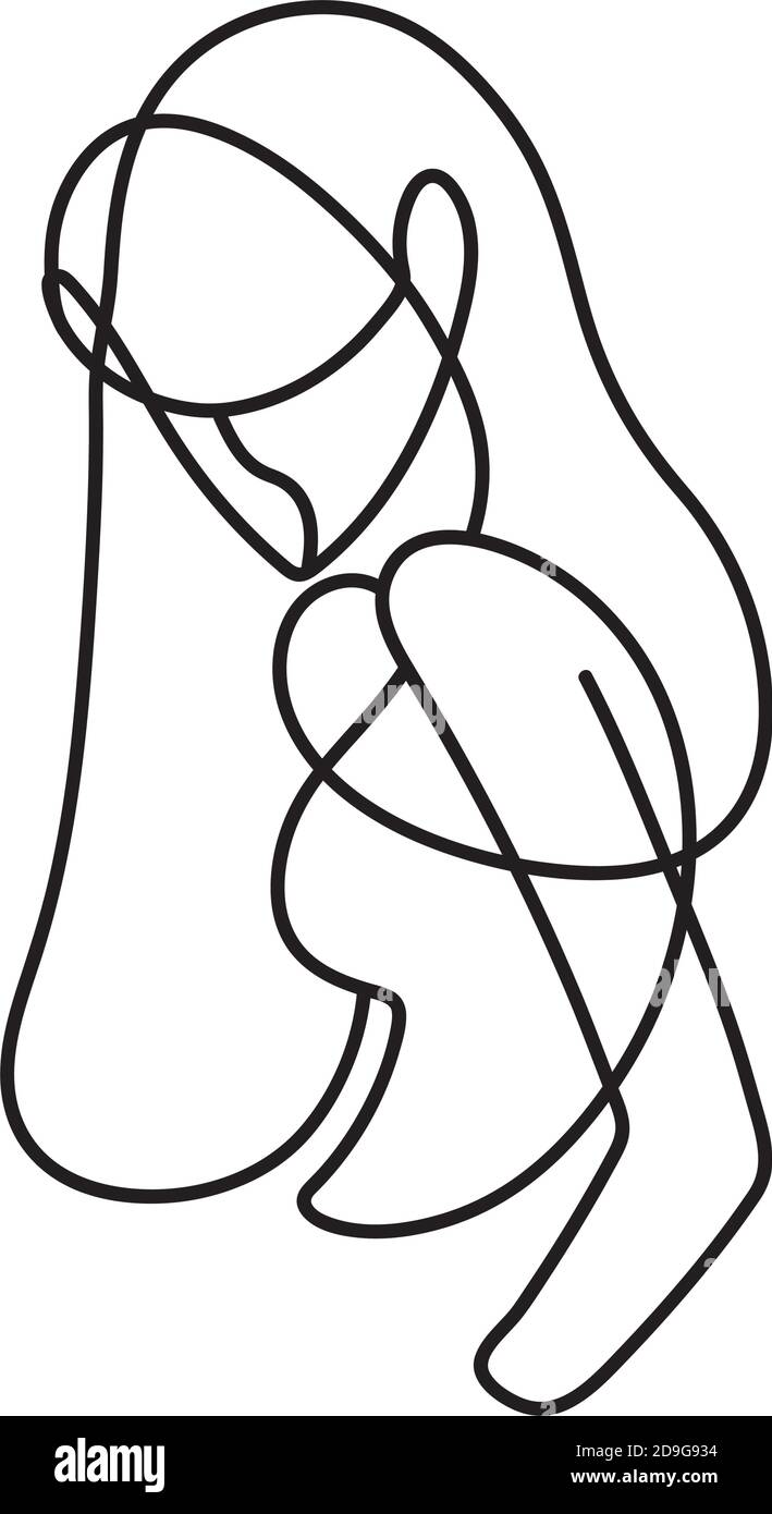 side view young woman long hair continuous line, isolated design vector ...