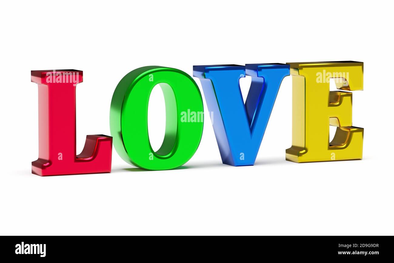 Multicolor word LOVE isolated on white. Romance concept. 3d rendering ...