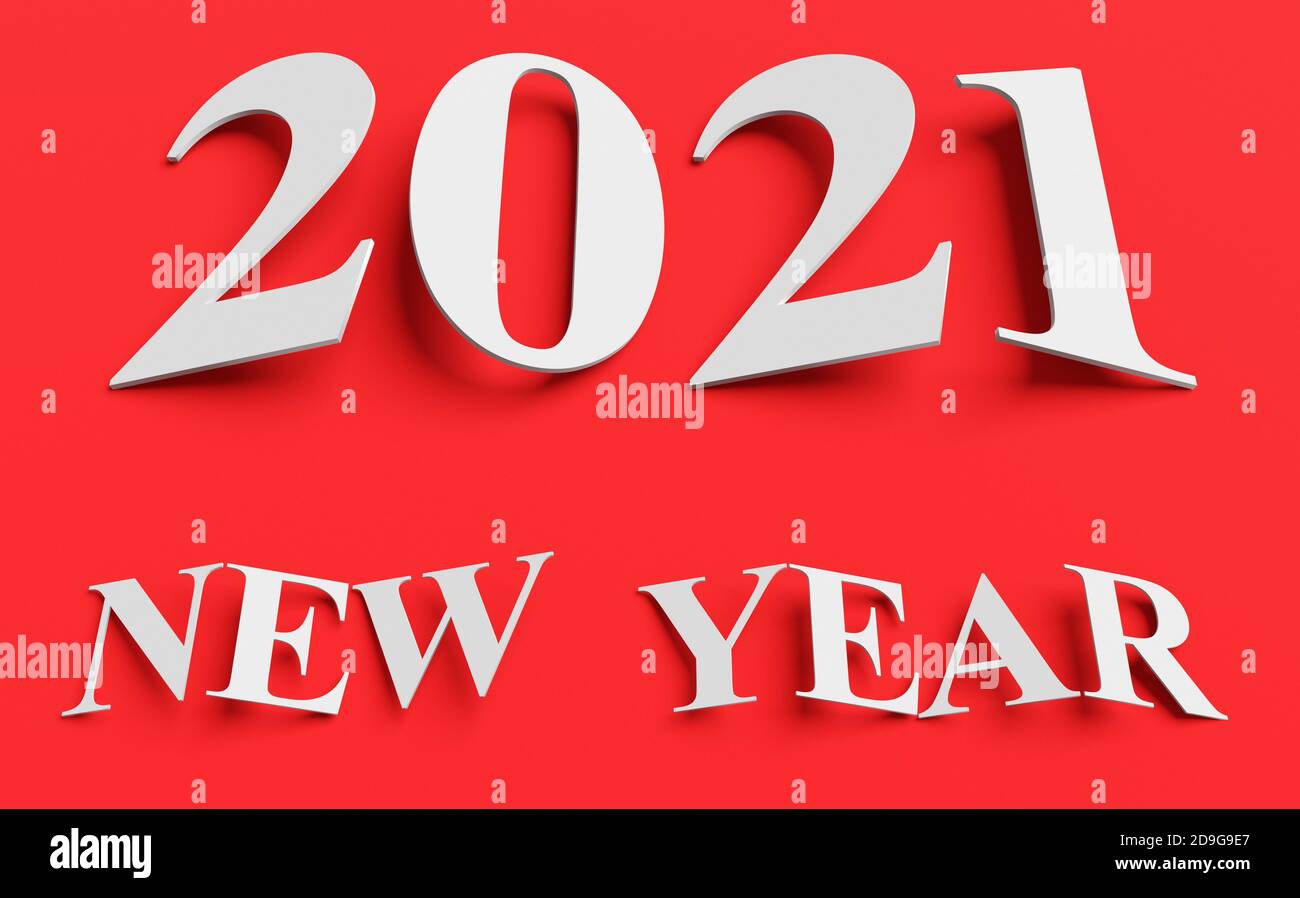 New year concept. White slanted numbers 2021 isolated on red. 3d ...