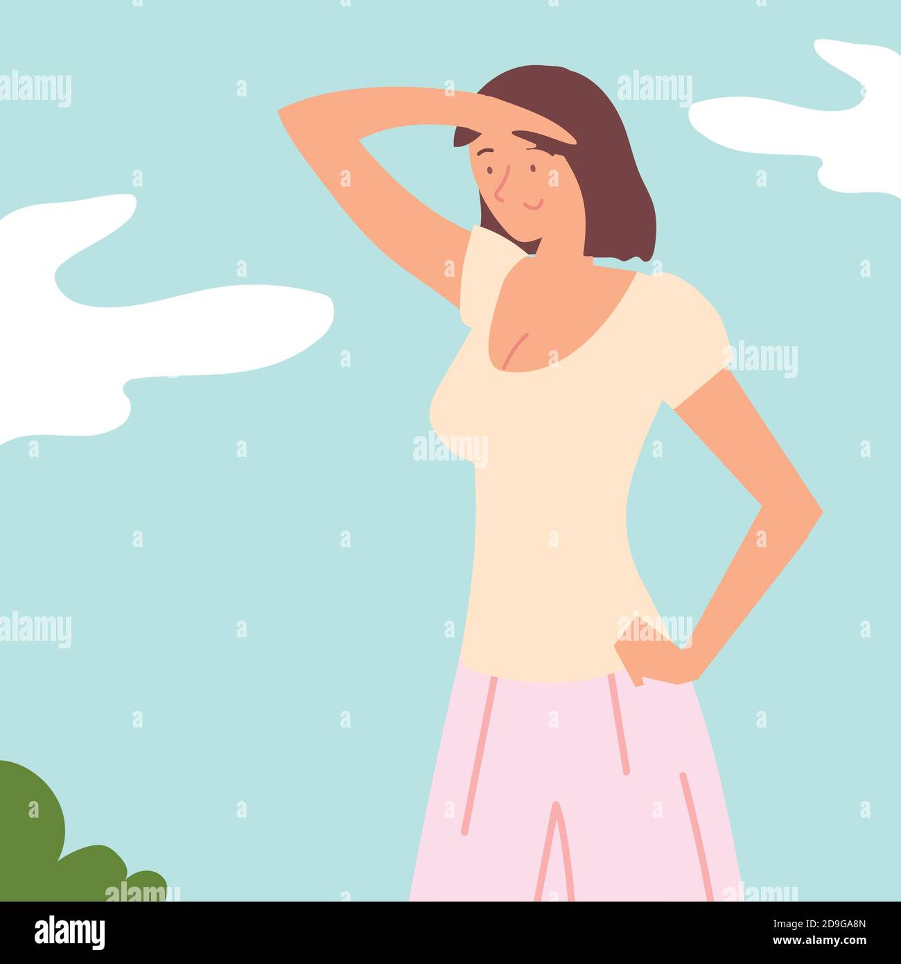 woman looks at something portrait cartoon vector illustration Stock ...