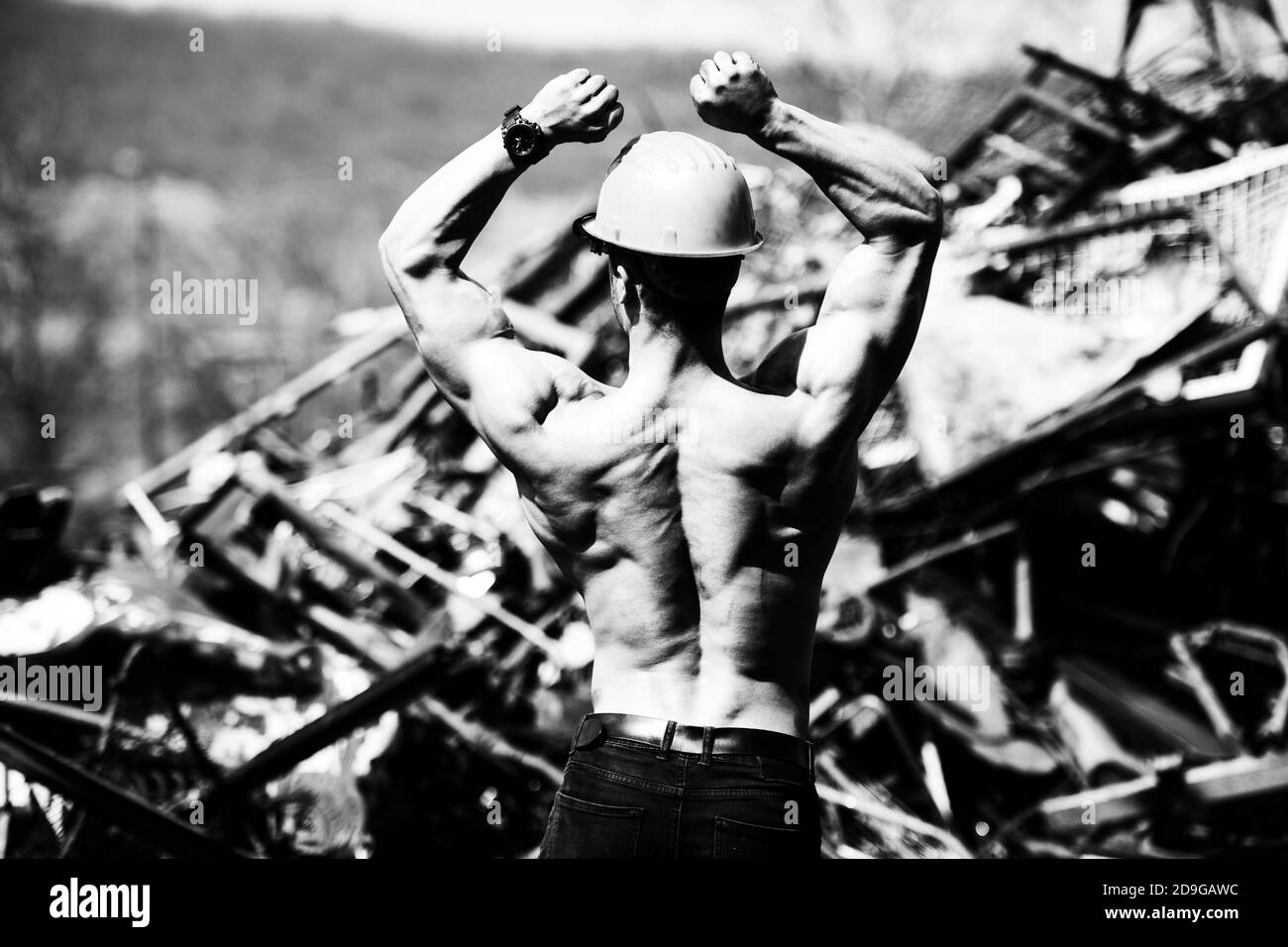 Handsome Man Standing Strong in Scrap Metal Industrial Junkyard and ...