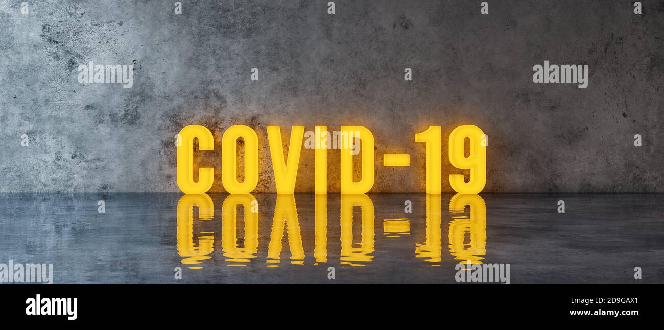 Covid-19 text sign on concrete wall 3d render 3d illustration Stock ...