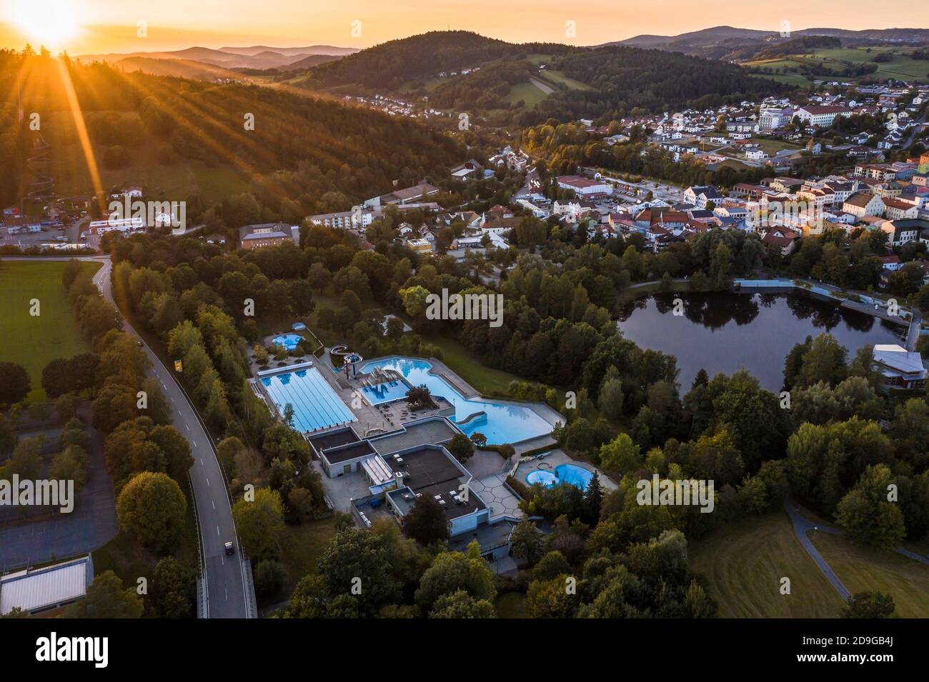 Picture of an aerial view with a drone of the city of Grafenau in the ...