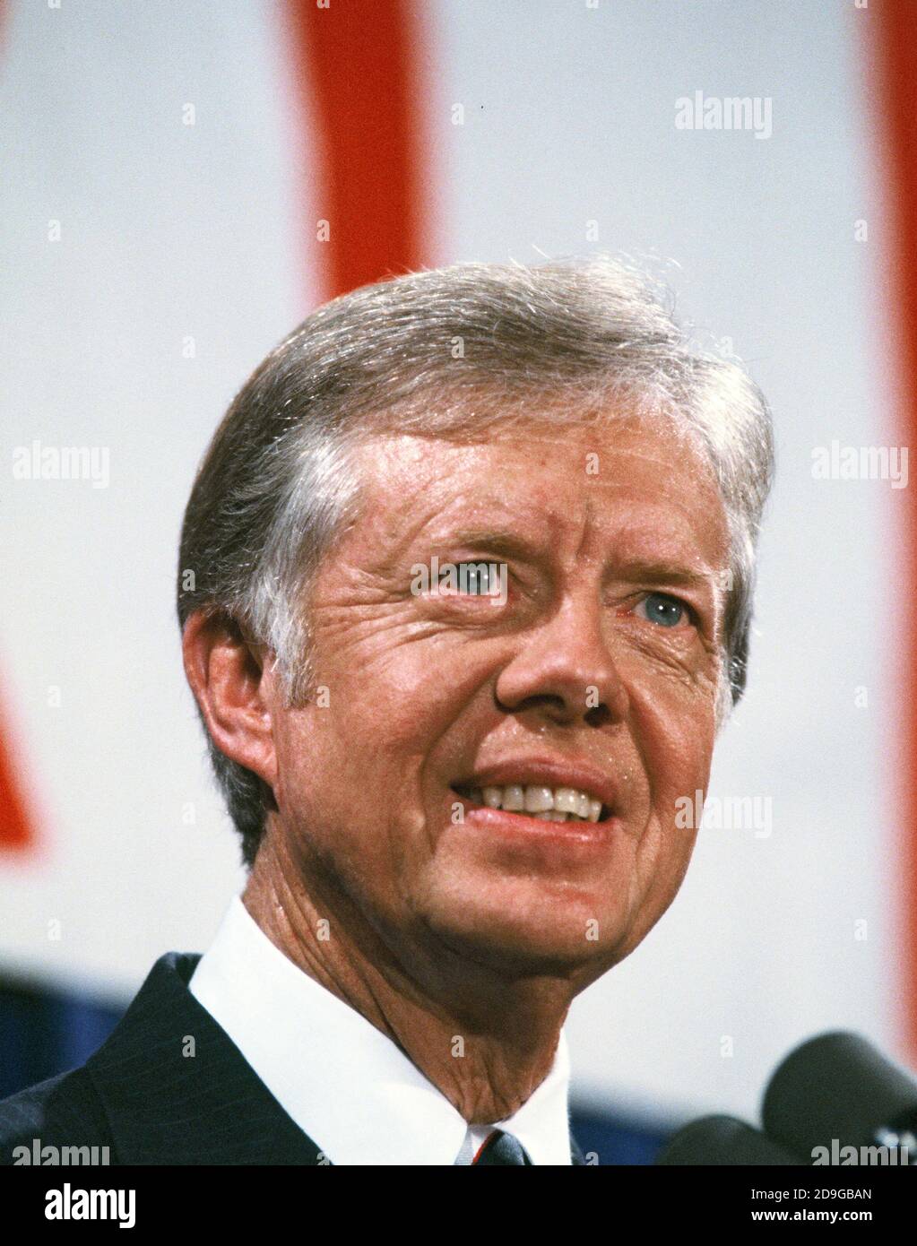 President Jimmy Carter with American Flag as backgrouhd in October 1980 ...