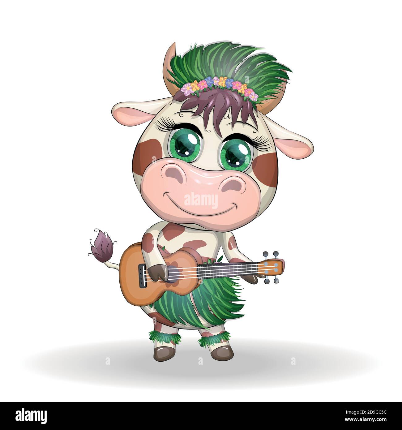 Cute cartoon bull, cow with beautiful eyes, Hawaiian hula dancer ...