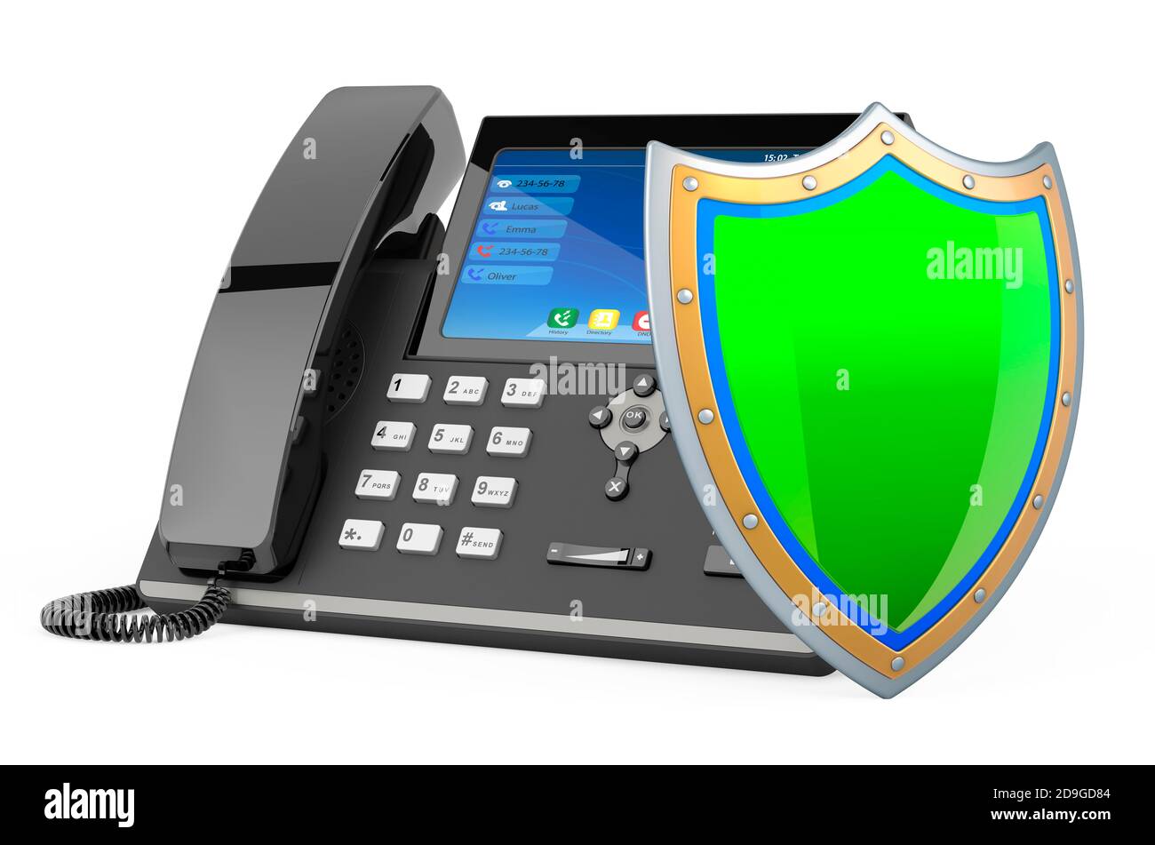 IP phone with shield, 3D rendering isolated on white background Stock ...