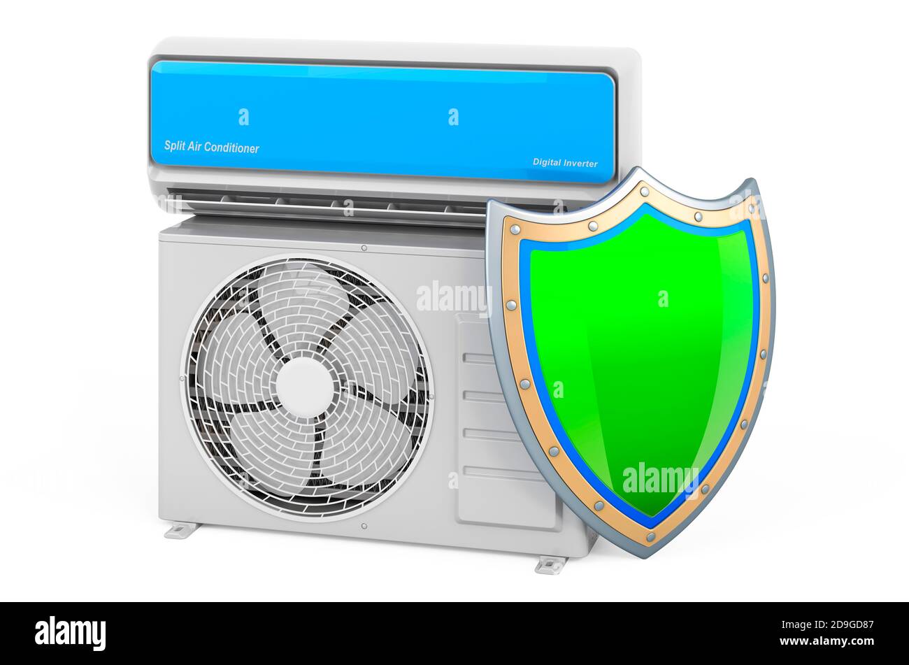Air conditioner with shield, 3D rendering isolated on white background ...