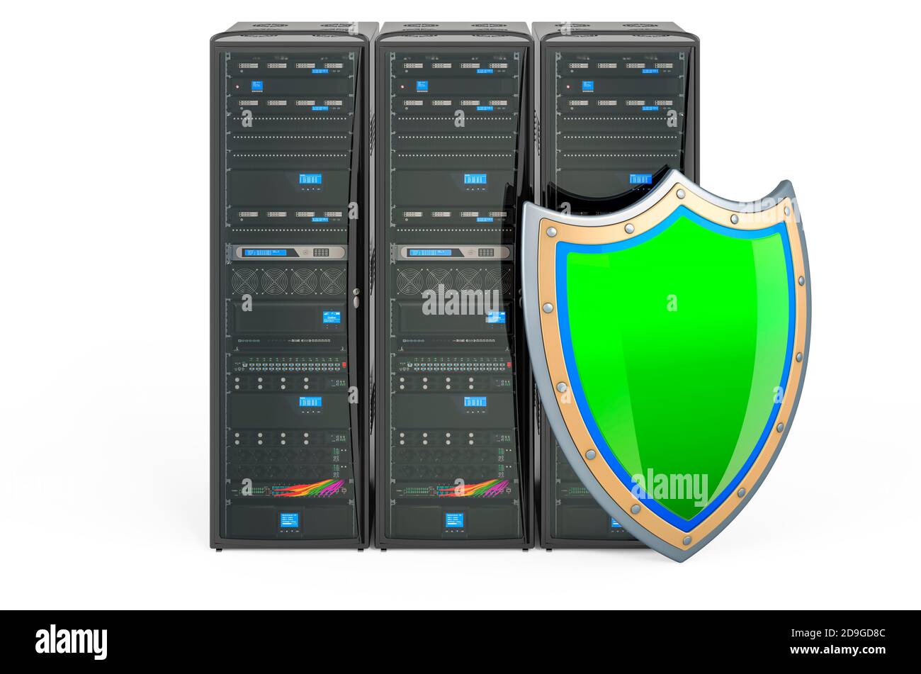 Computer Server Racks with shield. Security and protection concept. 3D ...