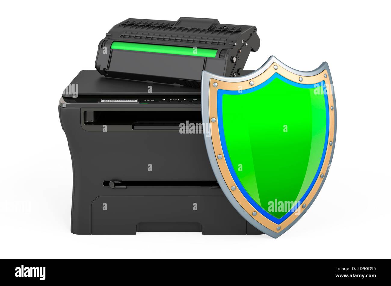 Printer MFP with shield, 3D rendering isolated on white background ...