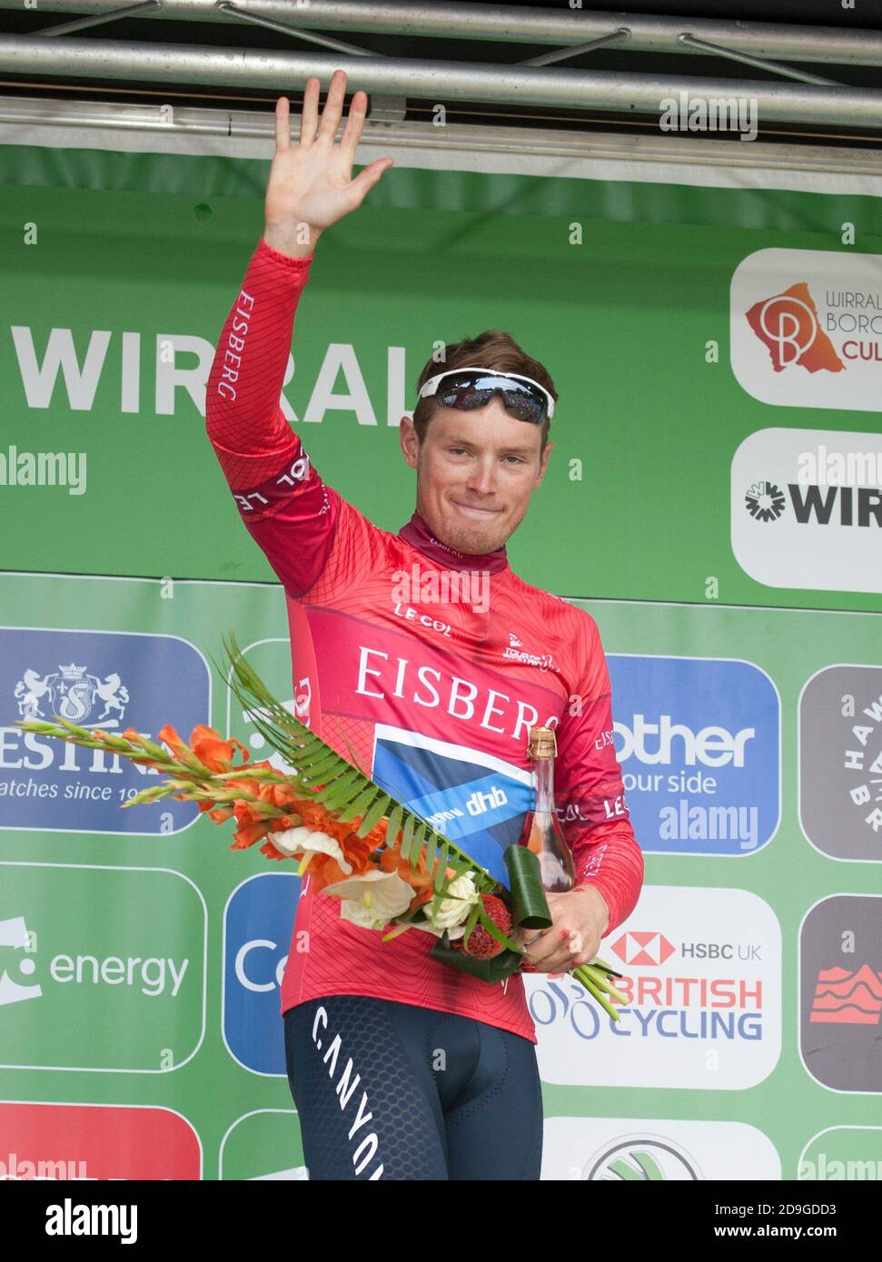 Rory Townsend of DHB Canyon in the sprinters red jersey. Riders were ...