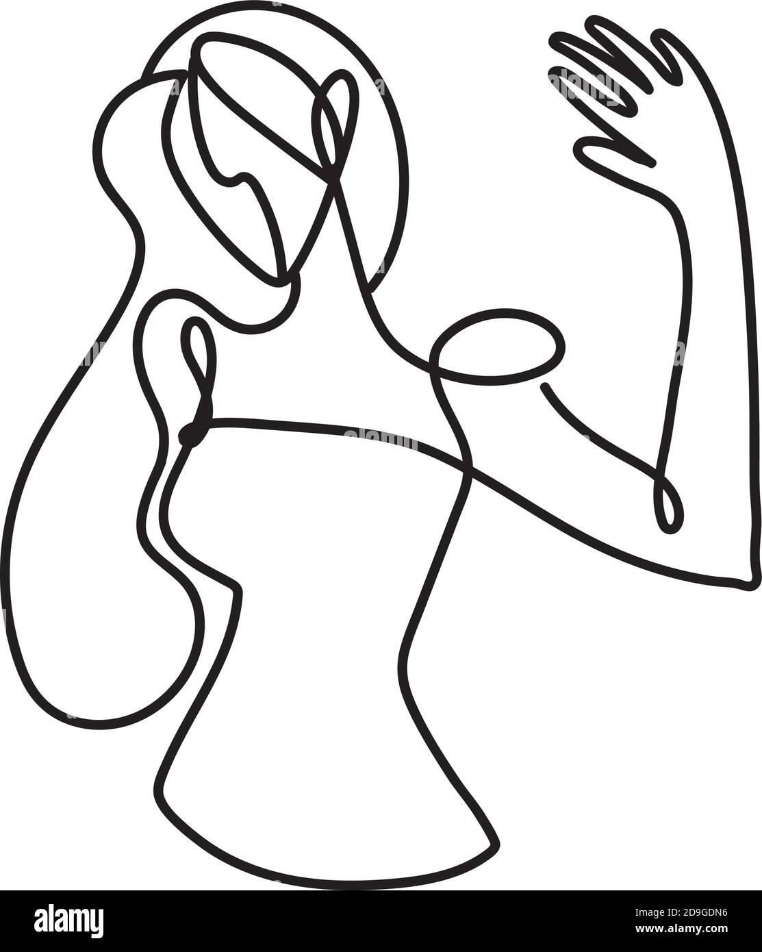 woman waving hand portrait continuous line, isolated design vector ...