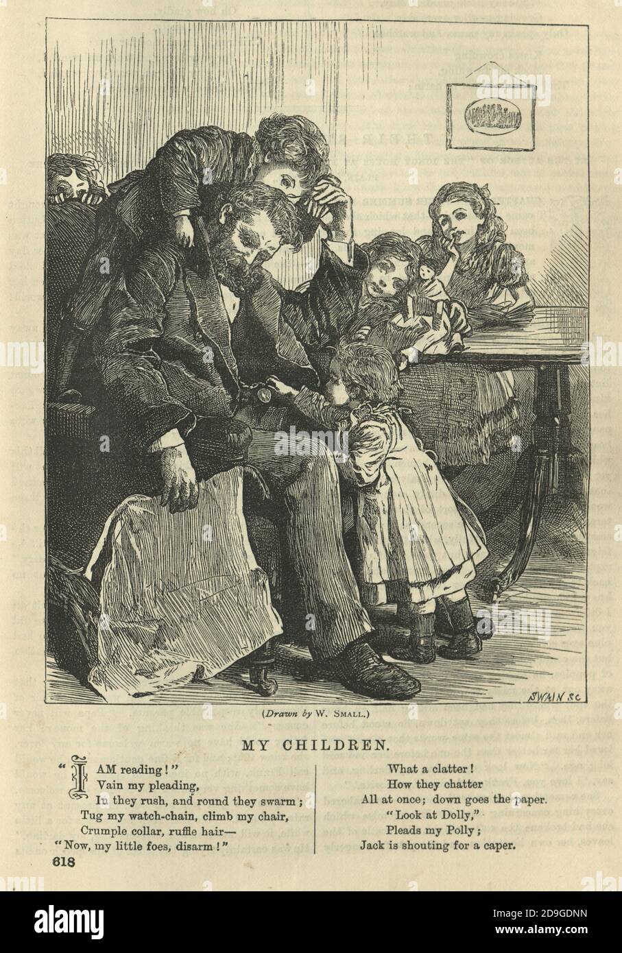 Victorian poem, My Children, Father pestered by his children Stock ...