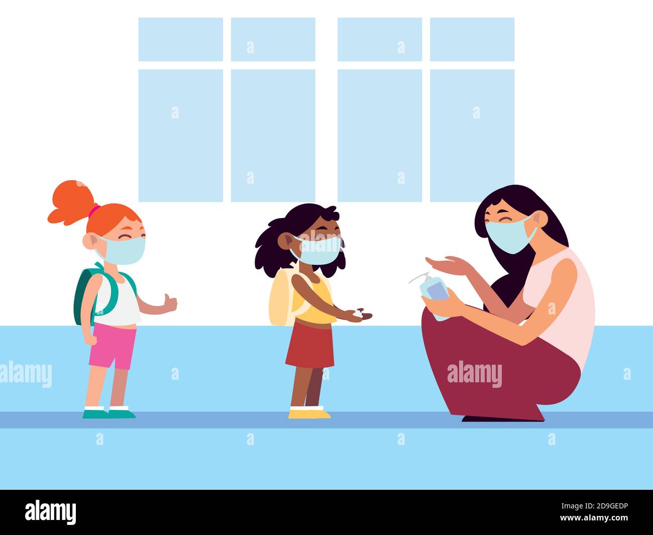 back to school, teacher who apply hand sanitizer to students girls ...