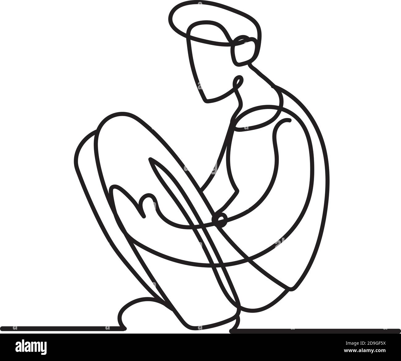 side view of a casual man sitting, continuous line style vector ...