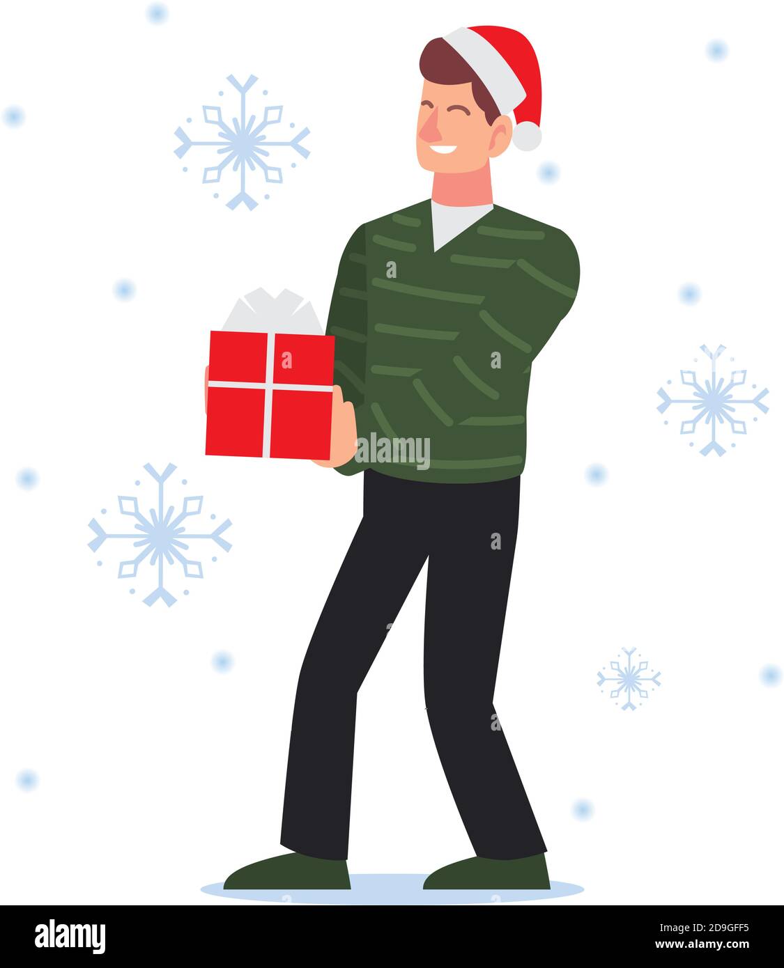 christmas people, smiling man with hat and gift season winter ...